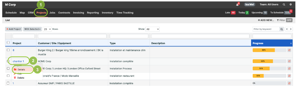 Add and Remove a job to a Project – Synchroteam